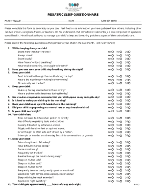 Fillable Online Pediatric Sleep Questionnaire Child's Name Fax Email ...