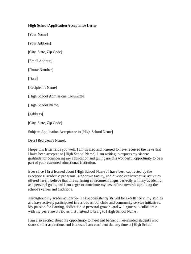 Sample Admission Offer Acceptance Letter - How to write ... Doc Template | pdfFiller