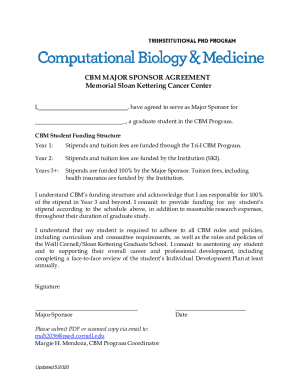 Fillable Online CBM Major Sponsor Agreement Form MSK Fax Email Print - pdfFiller
