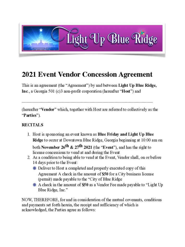Fillable Online 2021 Event Vendor Concession Agreement Fax Email Print ...