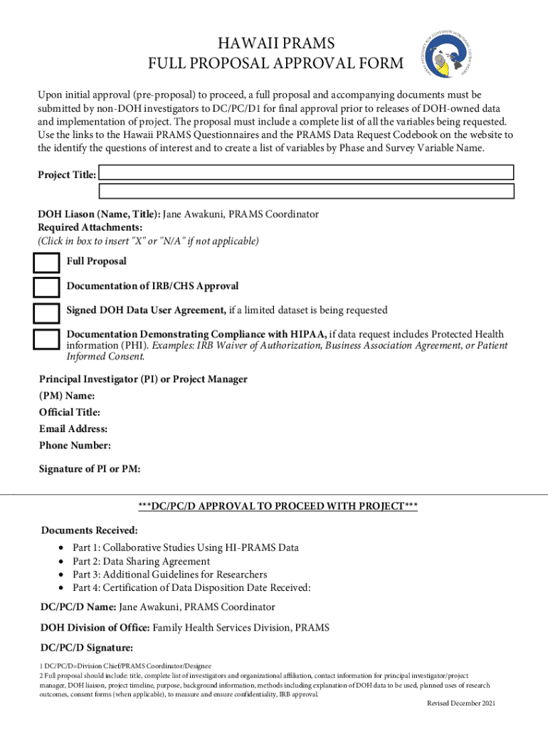 Fillable Online HAWAII PRAMS FULL PROPOSAL APPROVAL FORM Fax Email Print - pdfFiller