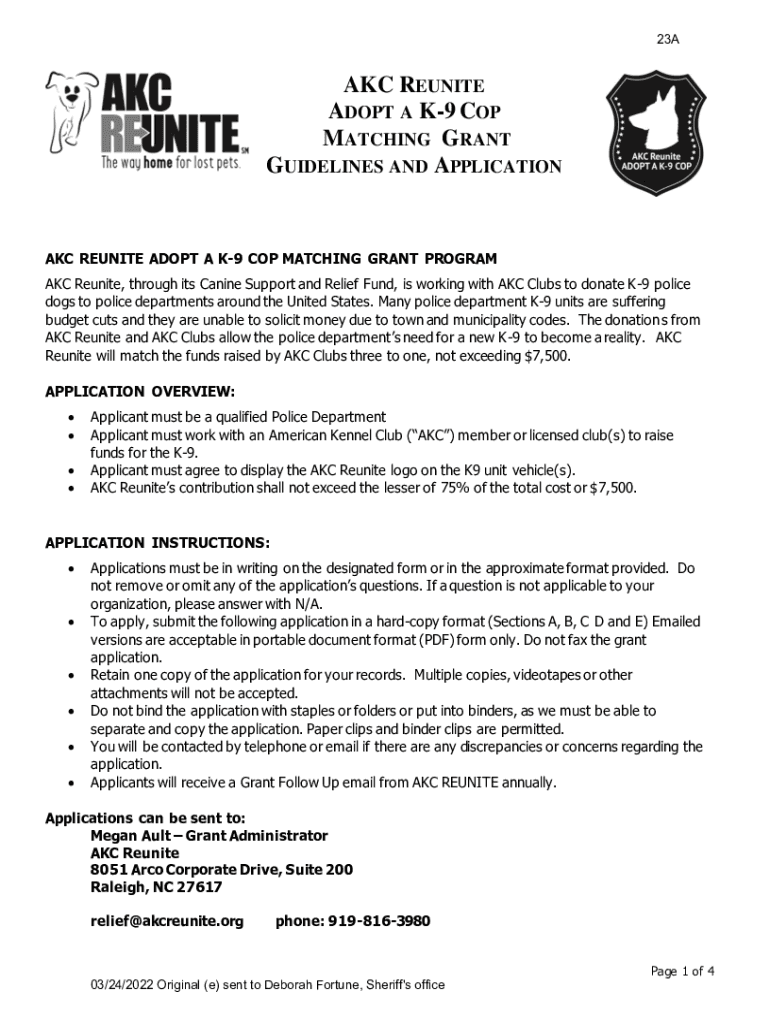 Fillable Online Adopt a K-9 Cop Matching Grant Program Fax Email Print - pdfFiller