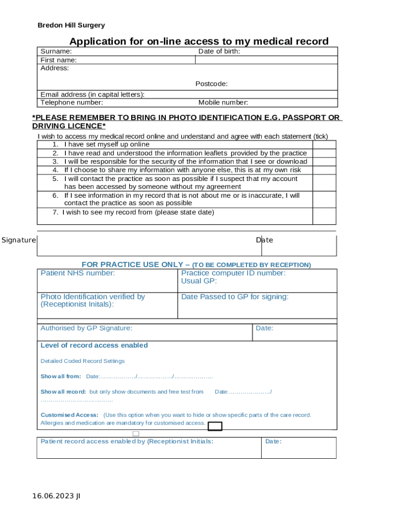 Application for on-line access to my medical record Doc Template ...