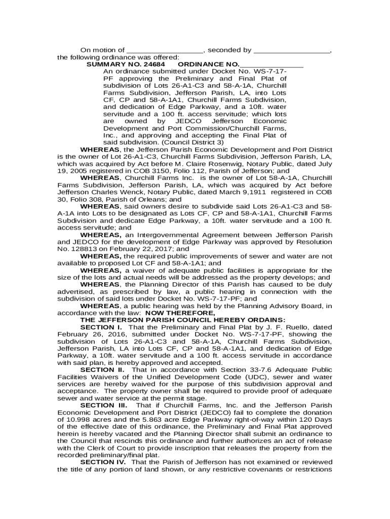 24684ORDINANCE NO Doc Template | pdfFiller