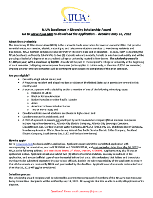 Fillable Online NJUA Excellence in Diversity Scholarship Award ... Fax ...