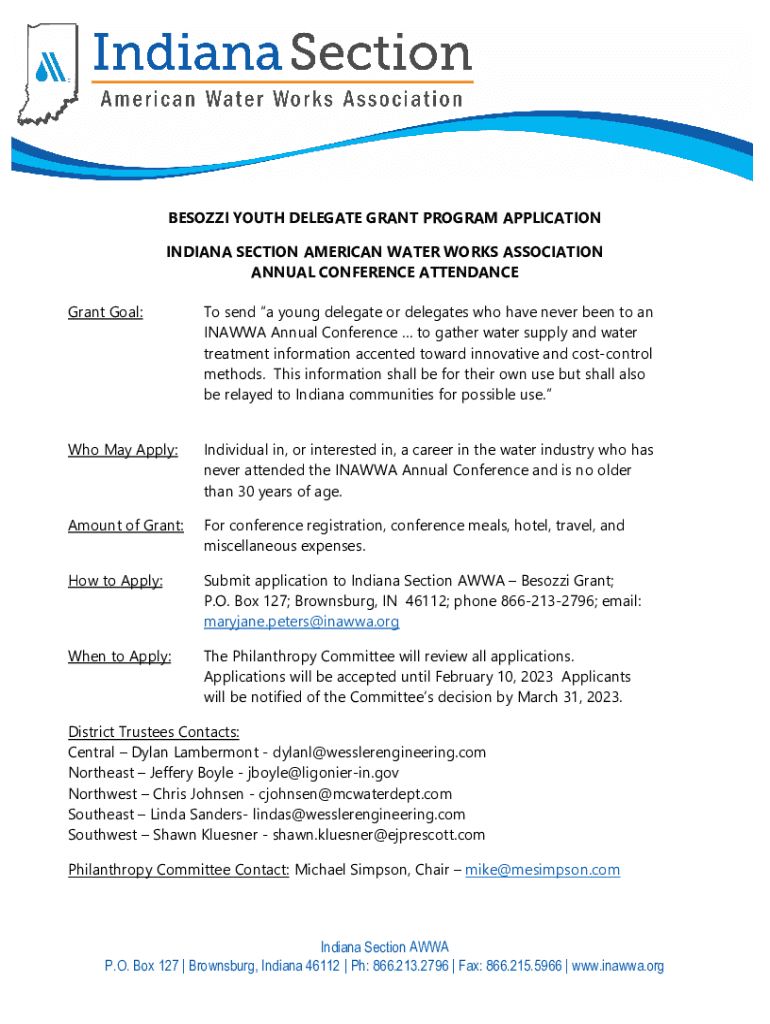 Fillable Online Indiana Section AWWA 5265 E. 82nd Street, Suite 310 ...