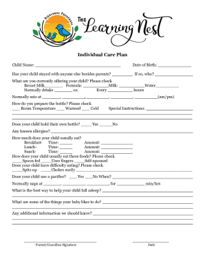 Fillable Online Individual Care Plan Family Information Form Fax Email ...