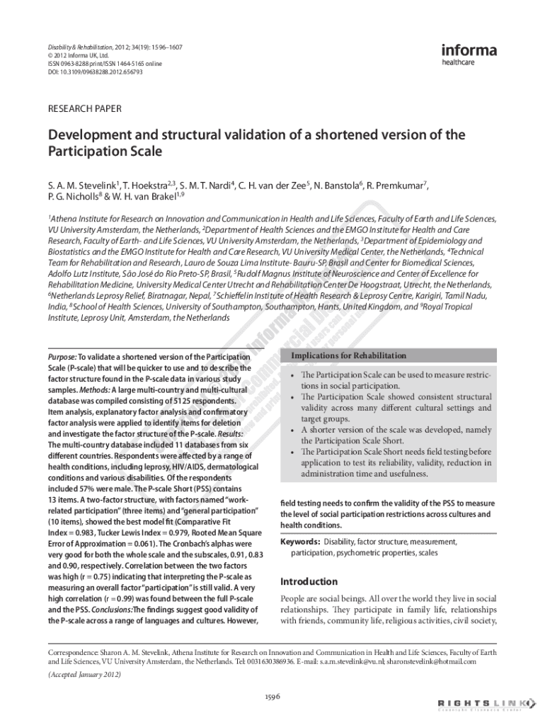 Fillable Online Development And Structural Validation Of A Shortened