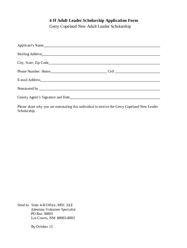 4-H Adult Leader Scholarship Application Doc Template | pdfFiller