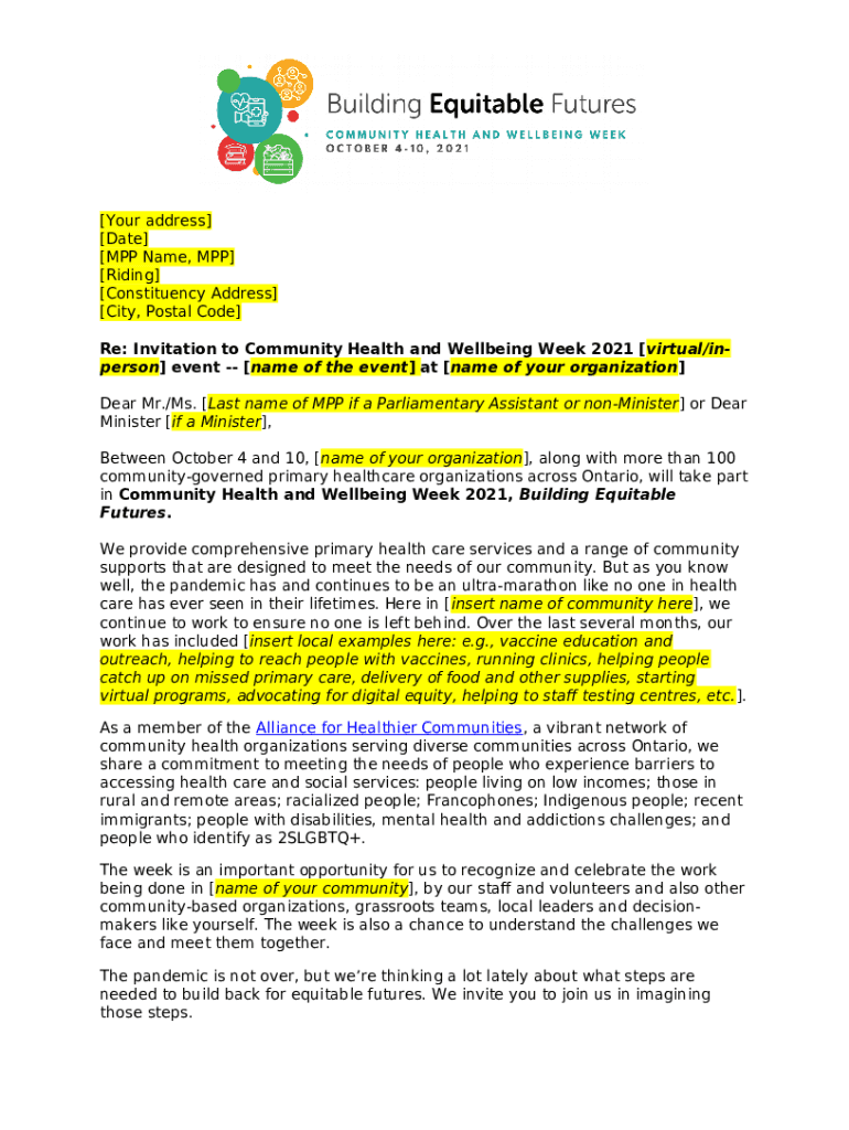 Healthier U Wellness Fair Invitation Letter Doc Template | pdfFiller