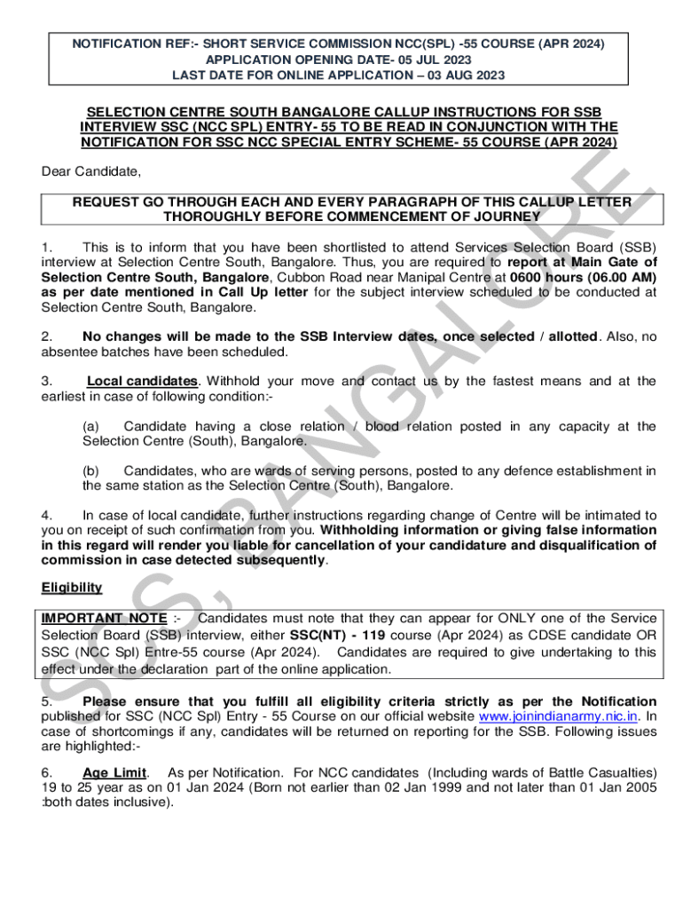 Fillable Online Indian Army NCC Special Entry Scheme 55th Course (Apr ... Fax Email Print ...