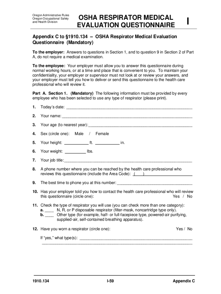 Fillable Online Oregon Occupational Safety and Health : Respiratory ...