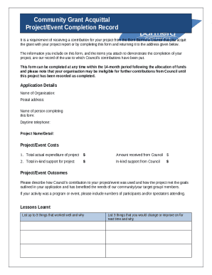 Community Grant Acquittal Project/Event Completion Record Doc Template ...