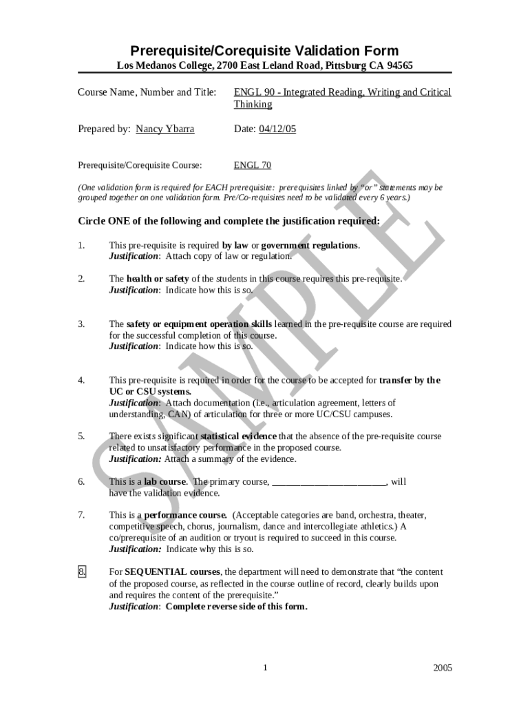 LOS MEDANOS COLLEGE PREREQUISITE/COREQUISITE Doc Template | pdfFiller