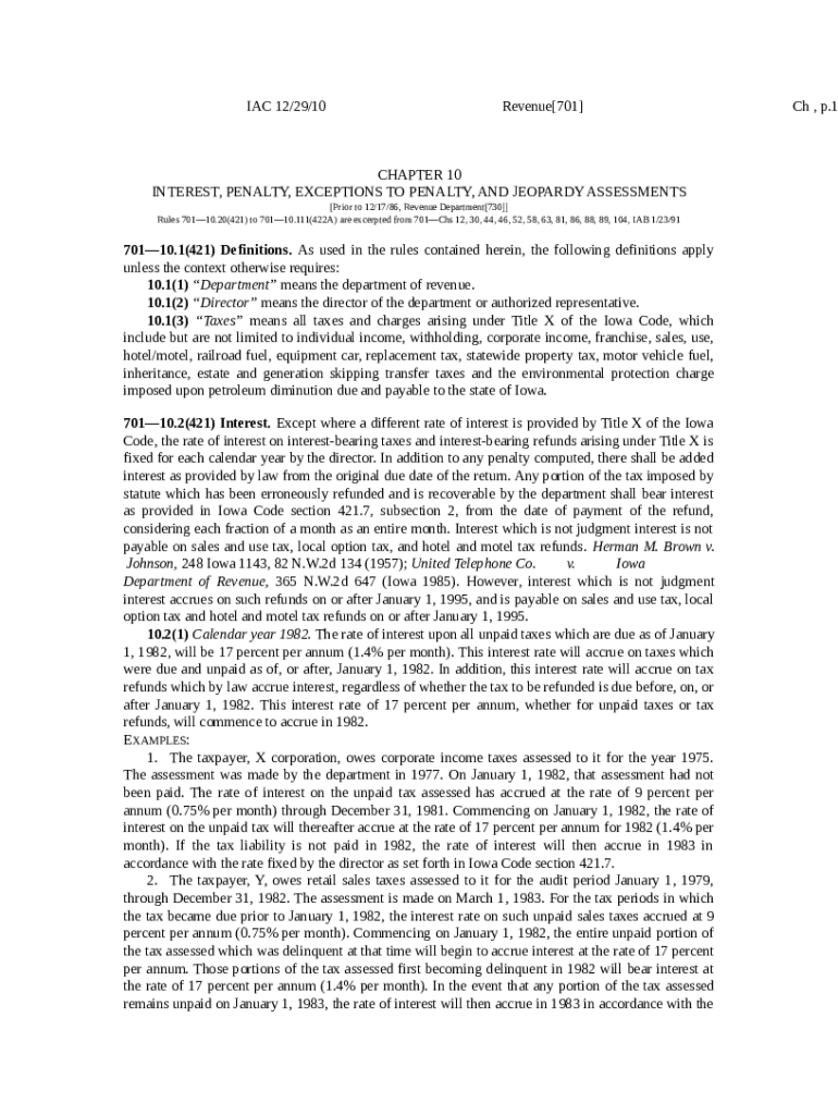 Jeopardy assessments, Iowa Admin. Code r. 701-10.116 Doc Template ...