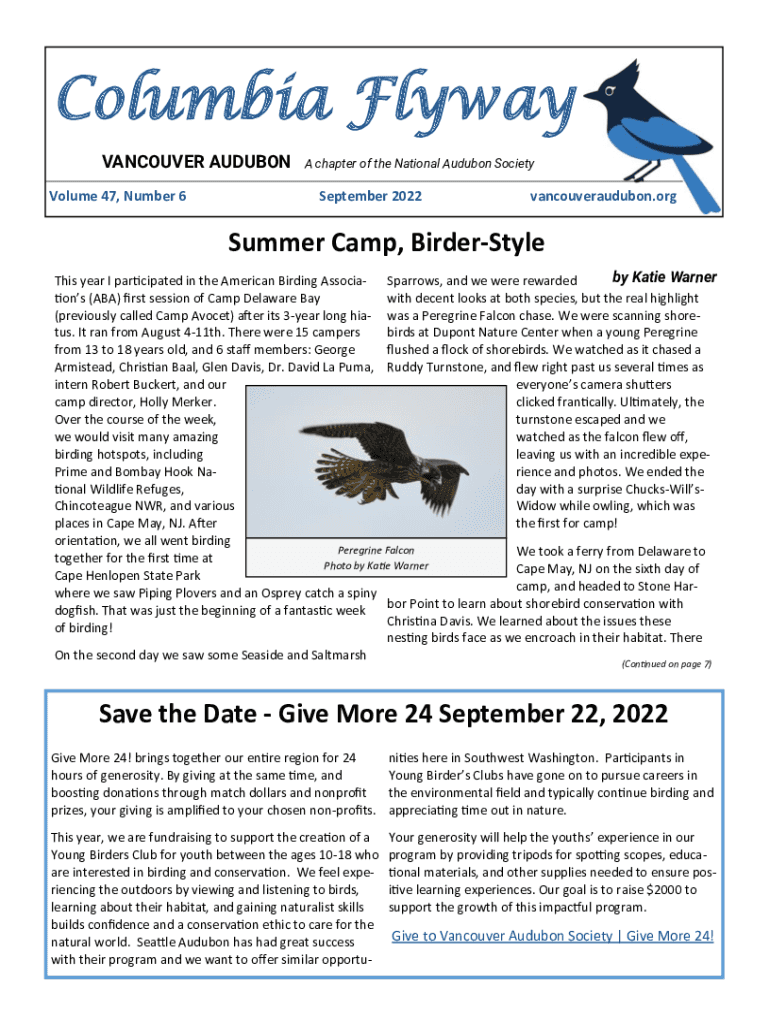 Fillable Online Sky is the limit for Vancouver Audubon's Young Birder's ...