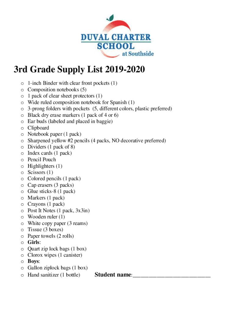 Fillable Online Supply Lists / 3rd Grade Fax Email Print - pdfFiller