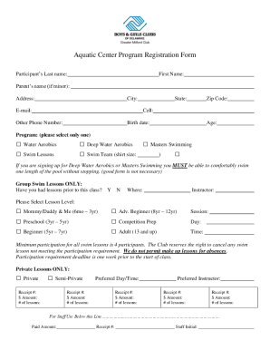 Fillable Online Aquatic Center Program Registration Form Fax Email Print - pdfFiller