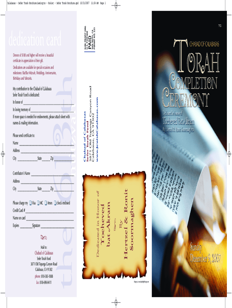 Fillable Online Calabasas - Sefer Torah Brochure Fax Email Print ...