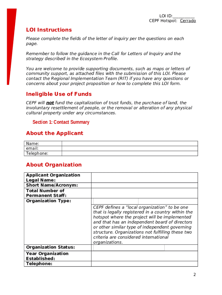 Letter of lnquiry (LOI) Template for CEPF Small Grants for ... Doc ...