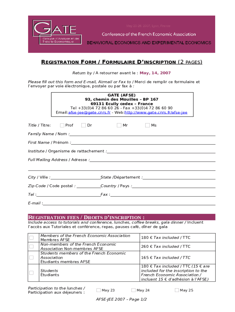 Registration / ulaire D'inscription (2 pages) Doc Template | pdfFiller
