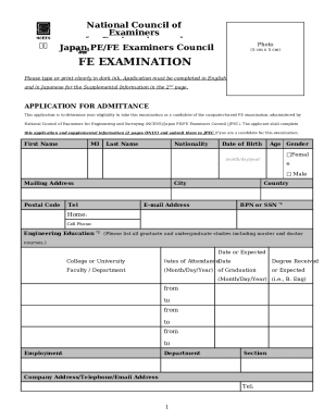PE-Examination Application Sheet Doc Template | pdfFiller