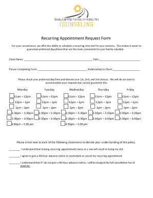 Fillable Online Recurring Appointment Request Form Fax Email Print ...