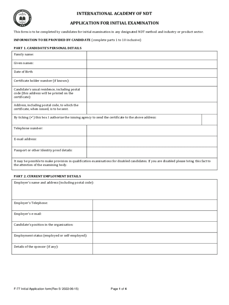 Fillable Online international academy of ndt application for ...