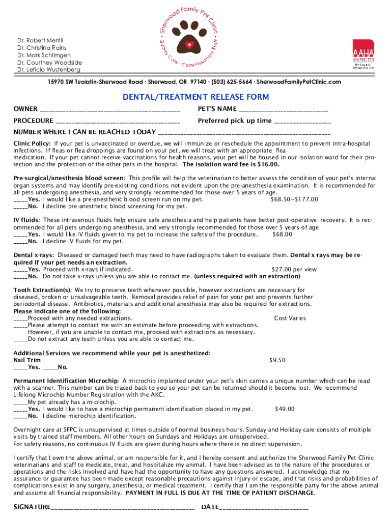 Fillable Online Feline Spay/Neuter Release Form Fax Email Print - pdfFiller