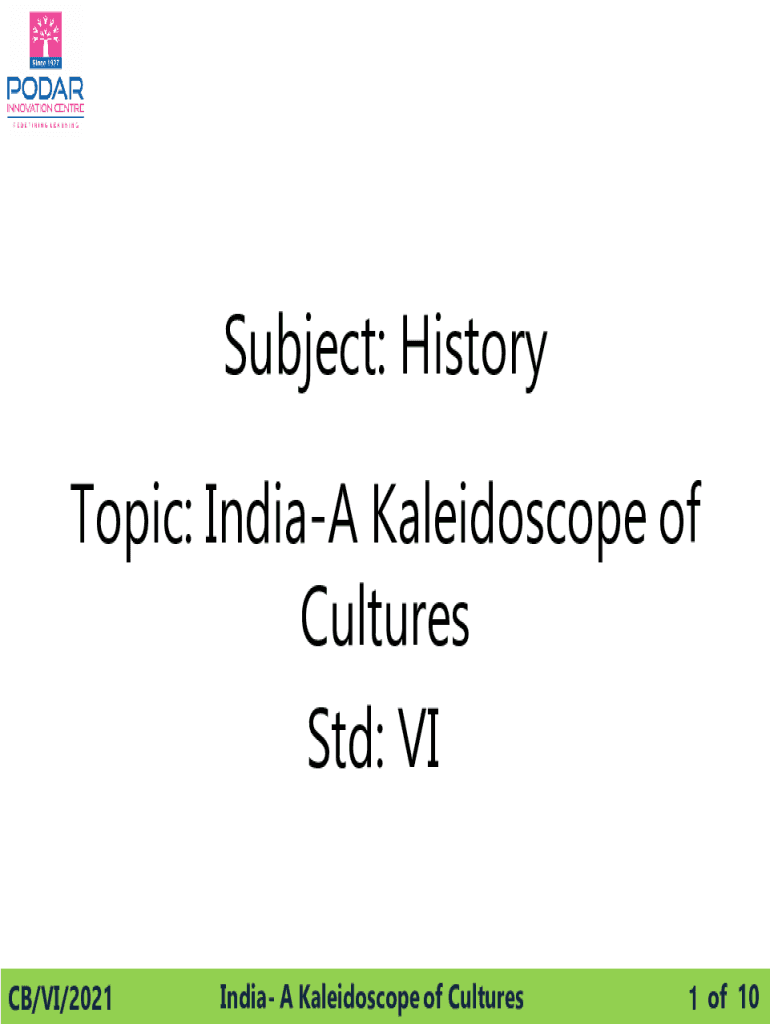 Fillable Online History Std: VI Topic: India-A Kaleidoscope of Cultures ...