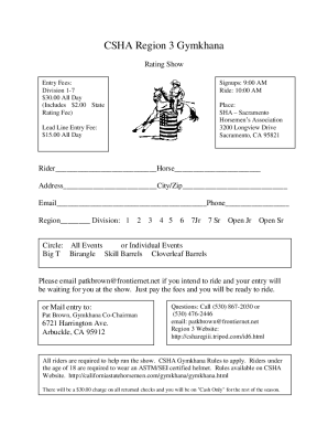 Fillable Online CSHA Region 3 Gymkhana Rating Show Fax Email Print ...