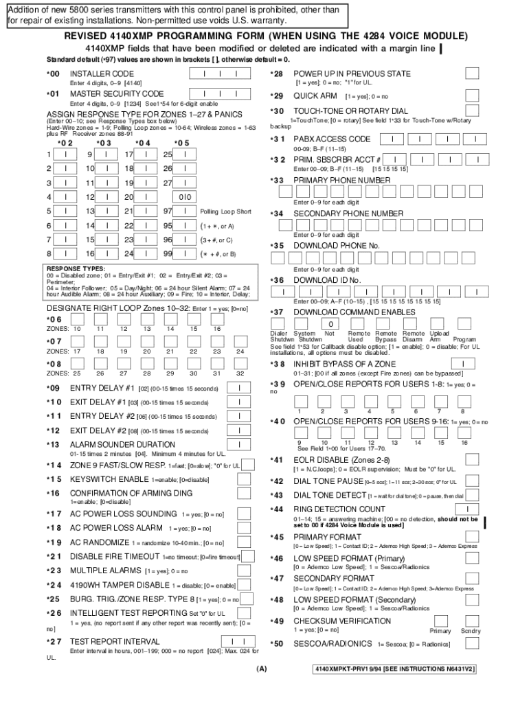 Fillable Online 4140XMP Programming Form Fax Email Print - pdfFiller