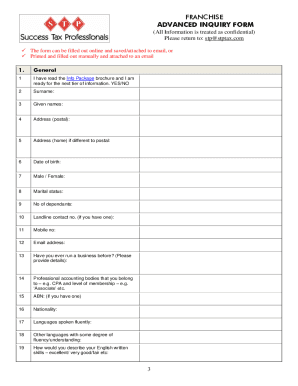 Fillable Online franchise advanced inquiry form Fax Email Print - pdfFiller