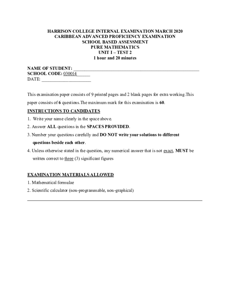 Fillable Online Caribbean Advanced Proficiency Examination School ...