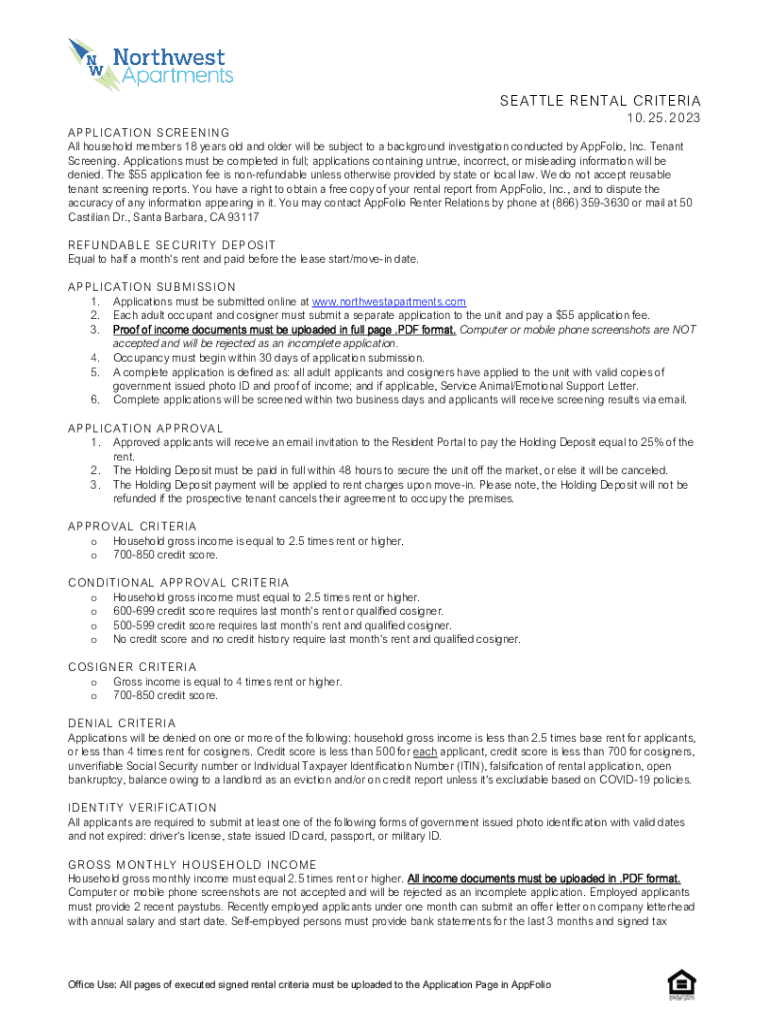 Fillable Online Seattle Rental Group Residential Qualification Criteria ...