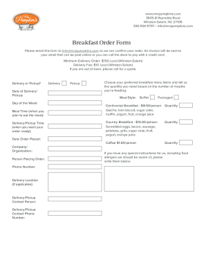 Fillable Online Premium Lunch and Dinner Order Form Fax Email Print ...