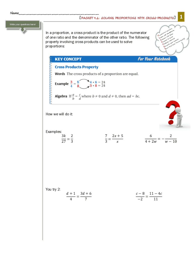 Fillable Online packet 4.2: solving proportions with cross-products 1 ...