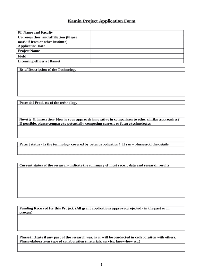 Baby Seed/Kamin Project Application Doc Template | pdfFiller