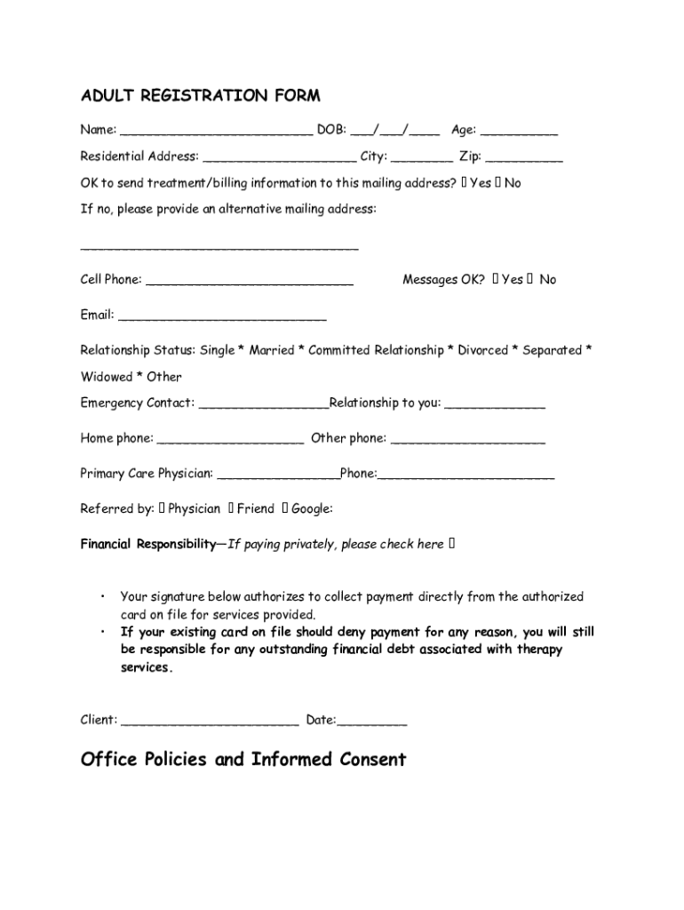 Fillable Online Adult Registration Form CLIENT INFORMATION: Today's ...