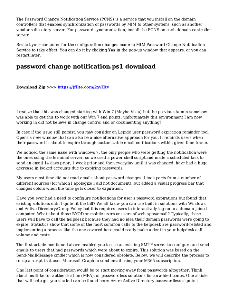 Fillable Online Microsoft Password Change Notification Service Download ...