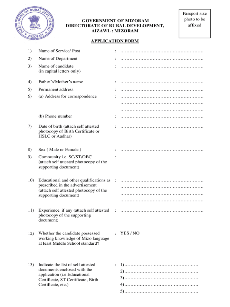 Fillable Online Rural Development Department, Government of Mizoram ...