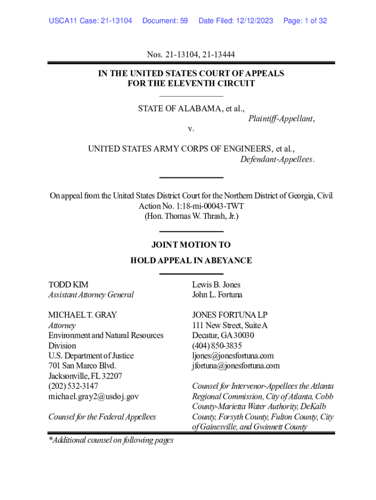 Fillable Online 20231212 Alabama ACF Appeal - Joint Motion to Stay Fax ...