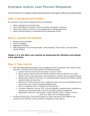 Safety Policy and Procedures: Lost/Missing/Overdue ... Doc Template ...