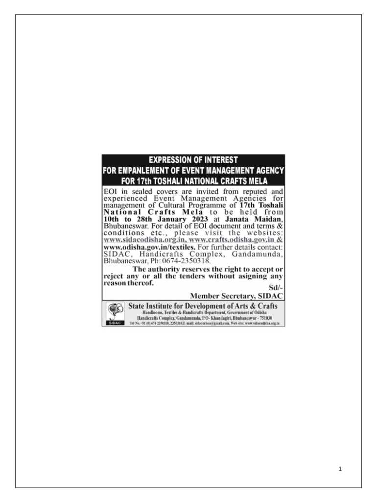 Fillable Online EXPRESSION OF INTEREST FOR EMPANNELEMENT OF EVENT Fax ...