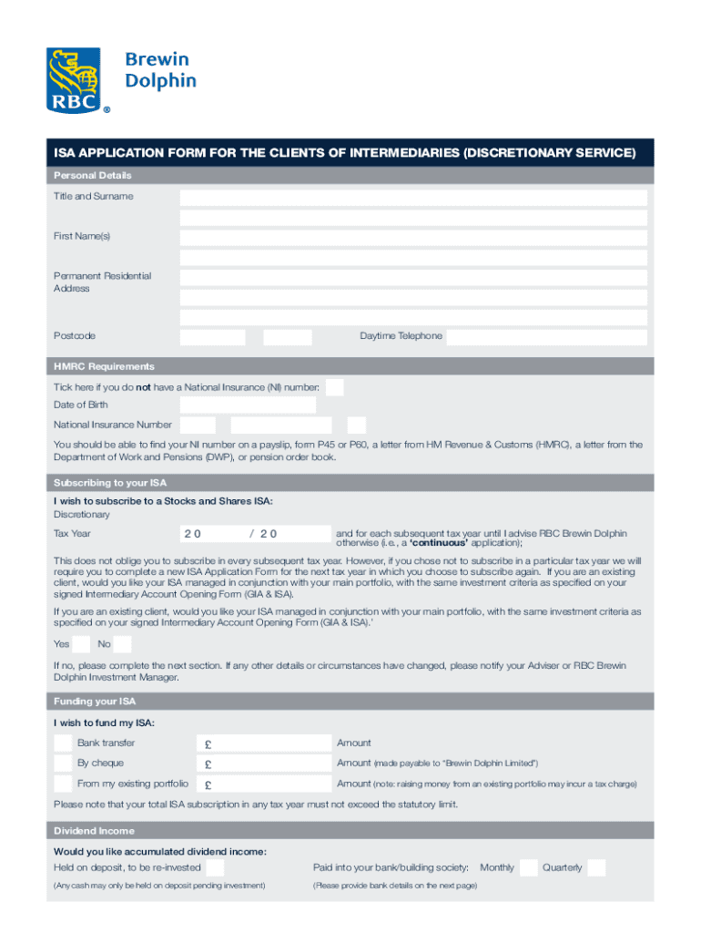 Fillable Online ISA APPLICATION FORM FOR THE CLIENTS OF ... Fax Email ...