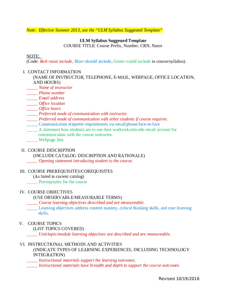 Online Course Syllabus Template - Stevens Point Doc Template | pdfFiller