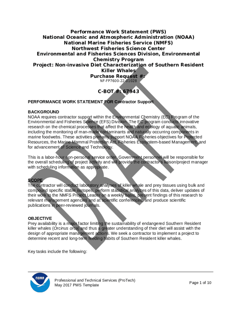 Perance Work Statement Fisheries Domain National ... Doc Template | pdfFiller