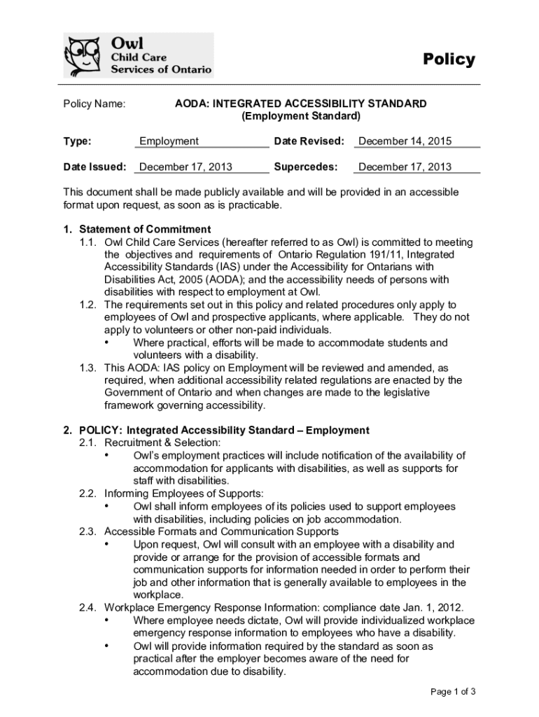 Fillable Online Integrated Accessibility Standard Regulation Policy 5. ...