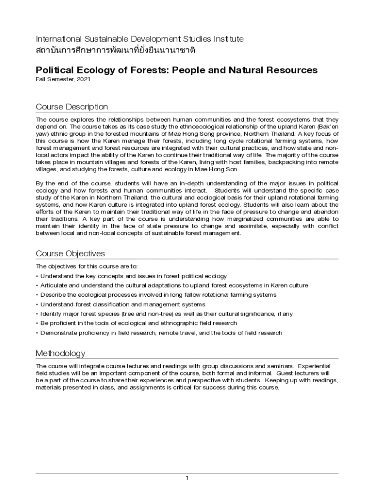 Fillable Online Political Ecology of Forests Ecosystem Services Fax Email Print - pdfFiller