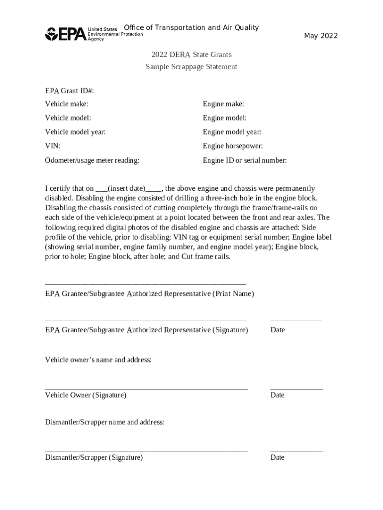 2022 DERA State Grants. In this sample scrappage statement, 2022 DERA ...